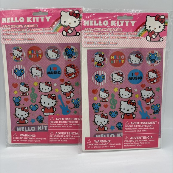 Design | Vintage Sanrio Hello Kitty Gold Foil Outline Sticker Sheet New ...